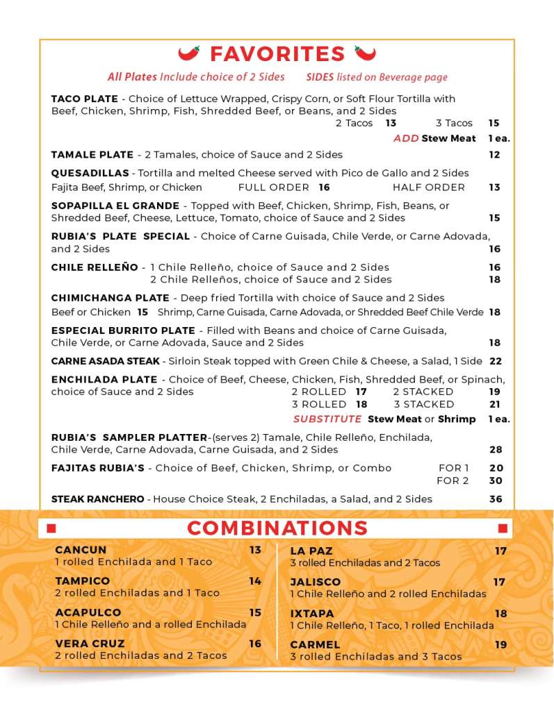 Menu | Rubia's Fine Mexican Dining