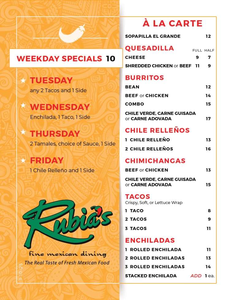 Menu | Rubia's Fine Mexican Dining