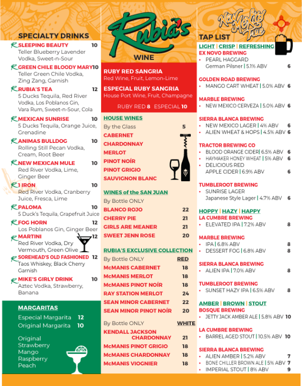 Menu | Rubia's Fine Mexican Dining